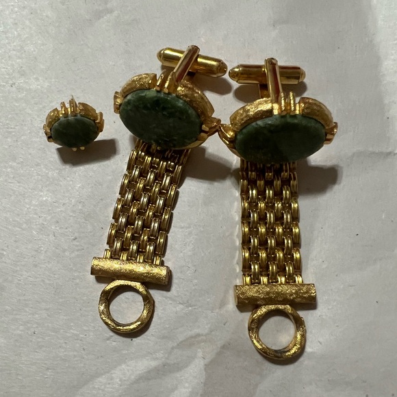 Accessories | Vintage Dante Brand Cufflinks Gold With Green | Poshmark